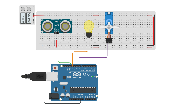 Circuit design Sensor Ultrasonico - Tinkercad