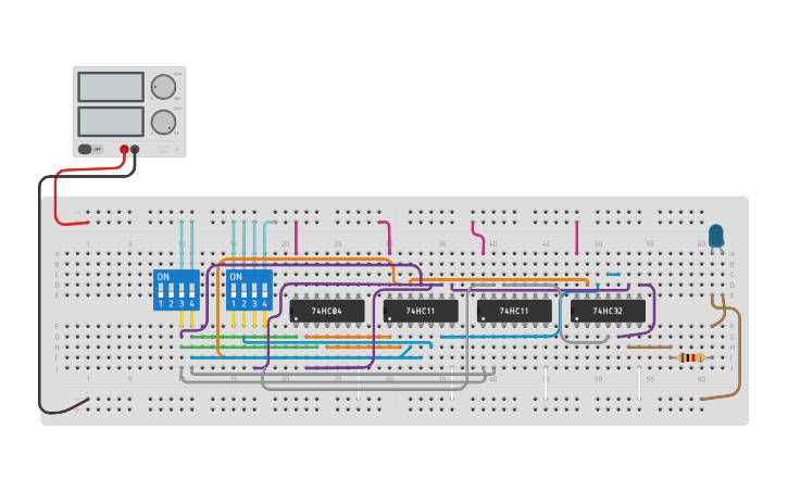 Circuit design 4:1 mux by logic gate - Tinkercad