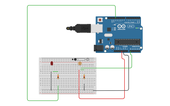 Circuit design LDR sensor led on/off | Tinkercad