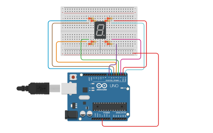 Circuit design 7 segment-Anode - Tinkercad