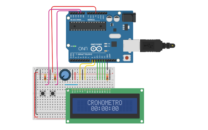 Circuit Design Cronómetro Interrupciones Tinkercad