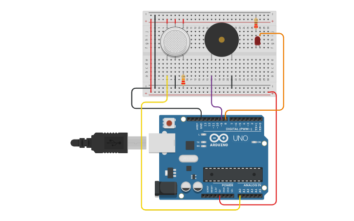 Circuit design Act 7-Smoke detection using gas sensor - Tinkercad