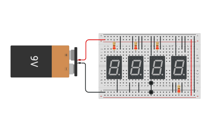 Circuit design Palabra Info con Displays - Tinkercad