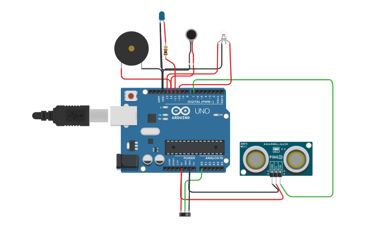 Circuit design Forward Collision Detection and Avoidance system - Tinkercad