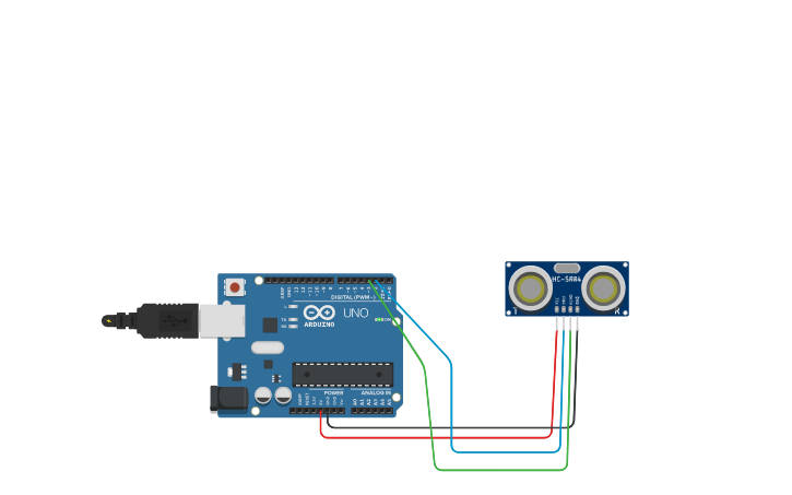 Circuit design Sensor Ultrasónico Bloques - Tinkercad