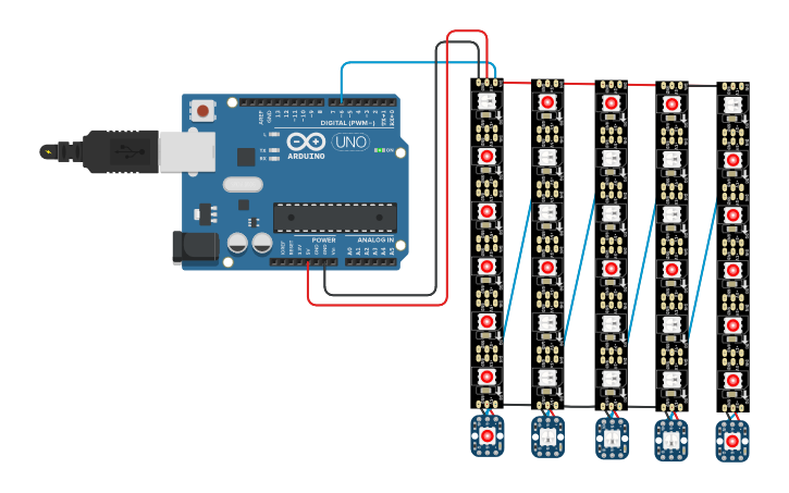 Circuit design AI 7x5 Neopixel matrix display - Tinkercad