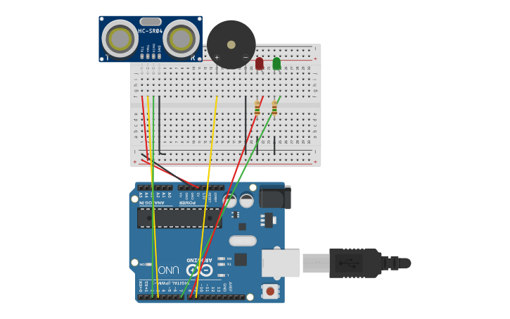 Circuit design sensor de distancia - Tinkercad