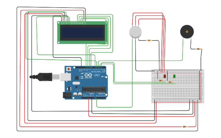 Circuit design Fire alarm - Tinkercad