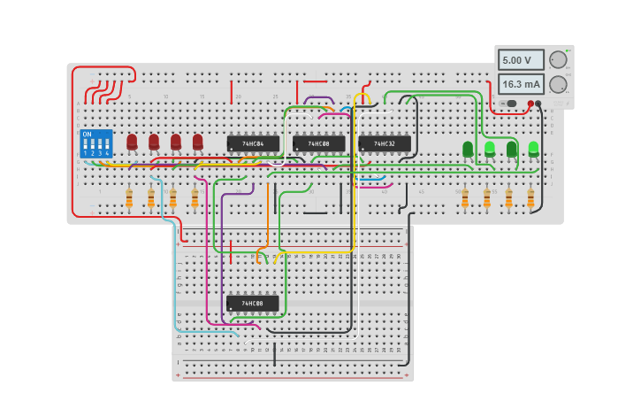 Circuit design Excess-3 to BCD - Tinkercad