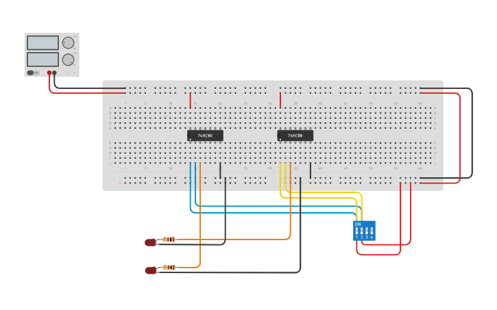 Circuit design Half adder using Logic Gates - Tinkercad