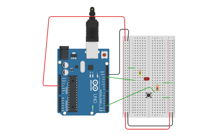 Circuit design Push button light - Tinkercad