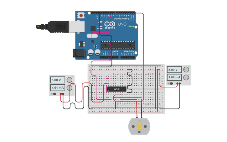 Circuit design Aktuator Arduino | Tinkercad