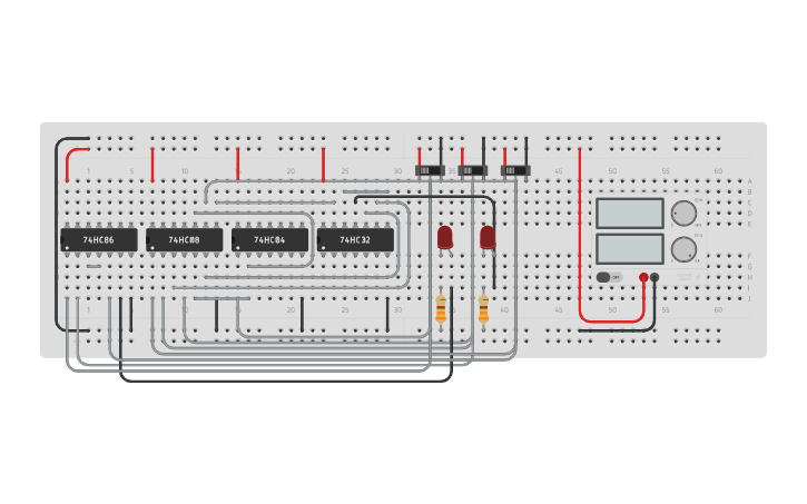 Circuit design IC74LS86/IC74LS08/IC74LS04/IC74LS32 3 Input | Tinkercad