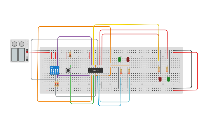Circuit design 2 bit counter - Tinkercad