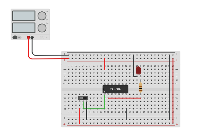 Circuit design Not Gate - Tinkercad