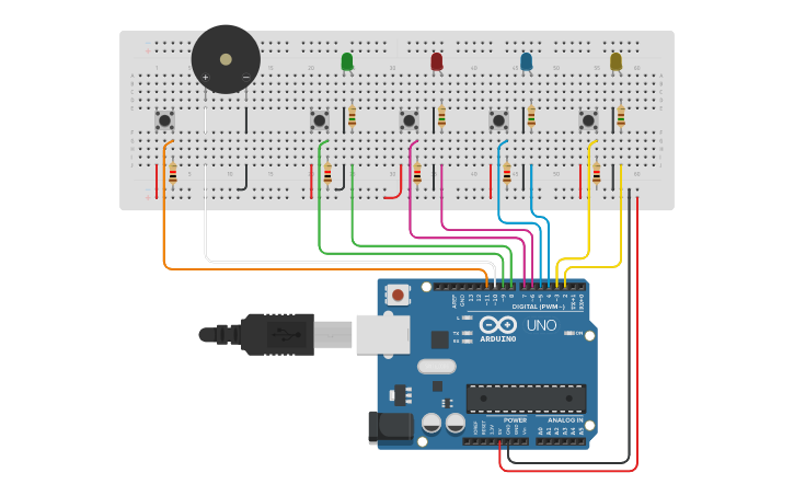 Circuit design GIOCO SIMON Anni '70 - Tinkercad