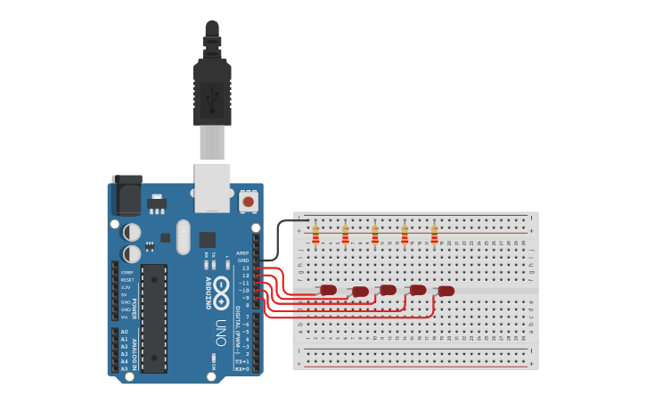 Circuit design PROYECTO_6_ARDUINO_COCHE FANTASTICO_ | Tinkercad