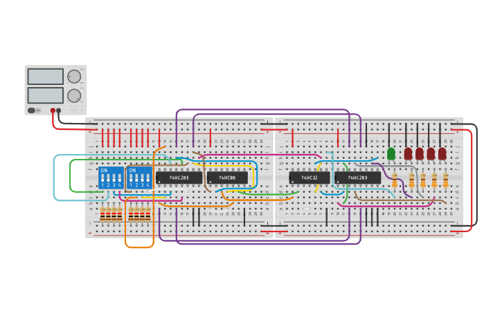 Circuit design Sumador BCD IS22225 - Tinkercad