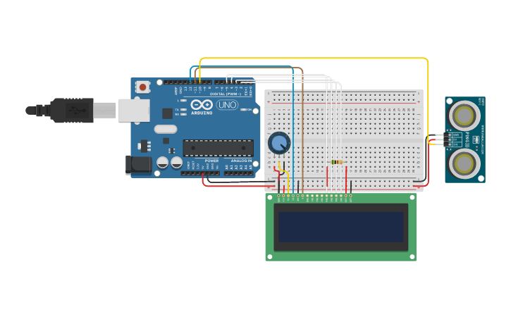 Circuit Design Sensor Ultrasônico Lcd Tinkercad