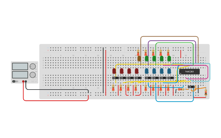 Circuit design Electronic_4_Bit_Adder_74HC283_4_Period - Tinkercad