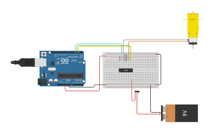 Circuit design DC motor with L293D and Arduino - Tinkercad