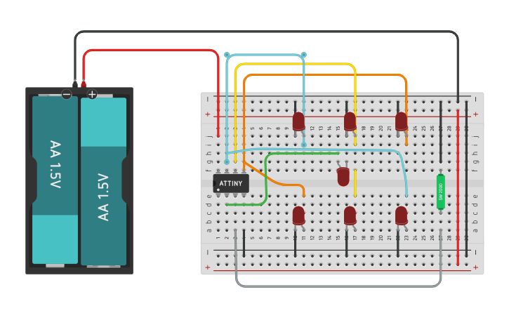 Circuit design attiny 85 dé | Tinkercad