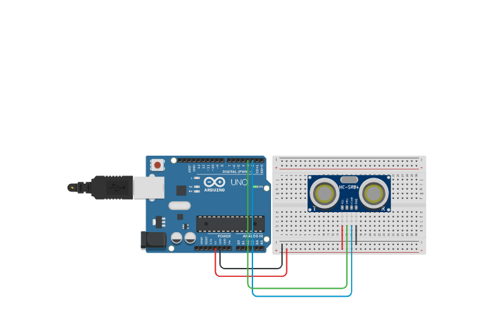 Circuit design Control del sensor de ultrasonidos I #17 - Tinkercad