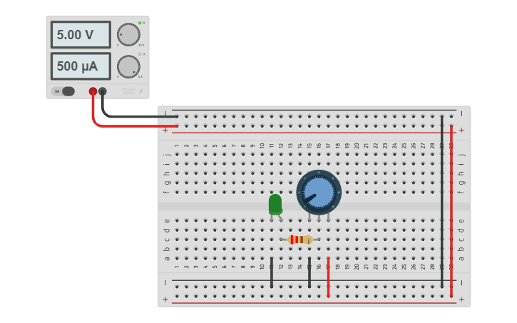 Circuit design One LED with Potentiometer | Tinkercad