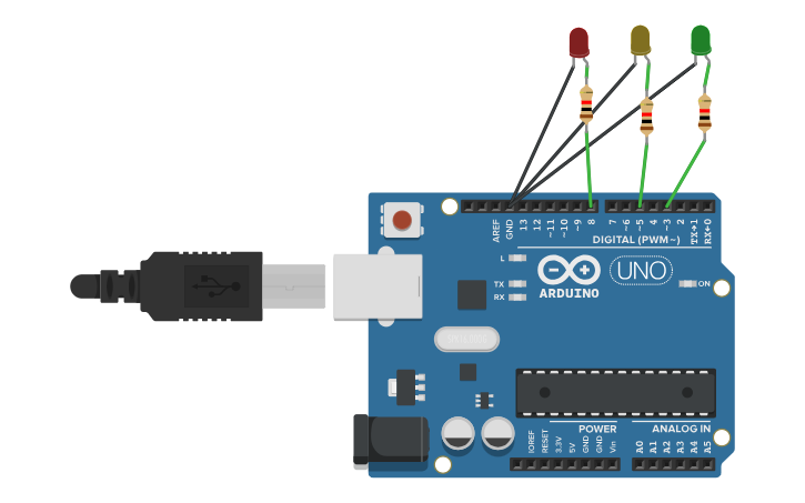 Circuit design Exp 1.4 Smart Traffic light management system - Tinkercad