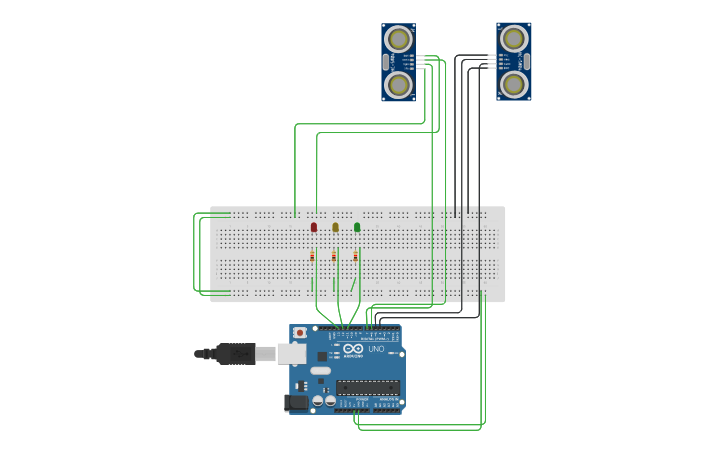 Circuit design Copy of Ultrasonic sensor With Traffic and Pedestrian ...