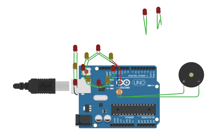 Circuit design led and song tetetete kanjas - Tinkercad