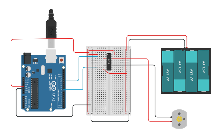 Circuit design DC motor direction control circuit with H-bridge - Tinkercad