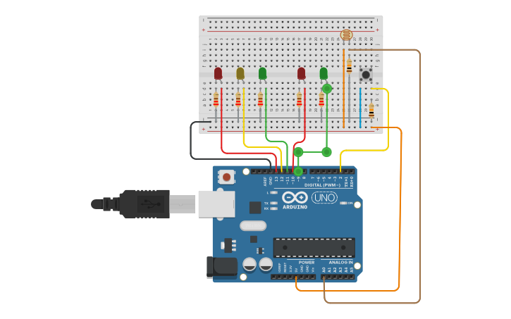 Circuit design Traffic lights - Tinkercad