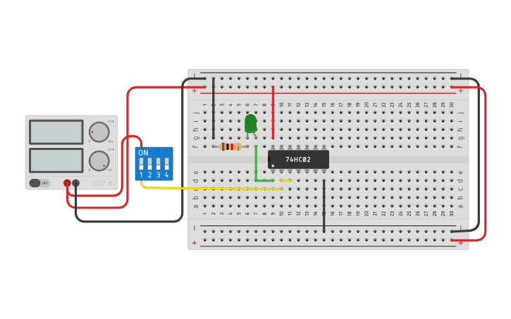 Circuit design NOT GATE USING NOR GATE 7402 - Tinkercad