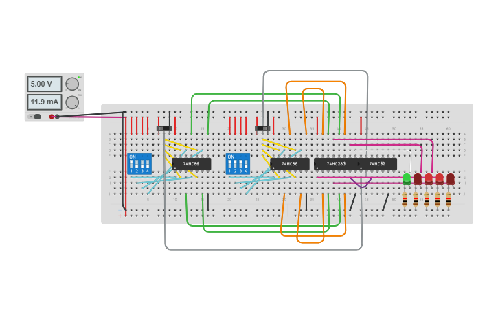 Circuit Design Lab 9 4 Bit Binary Adder Subtractor Tinkercad