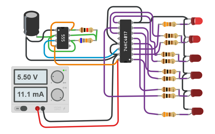 Circuit design Knight Rider Light Effect | Tinkercad