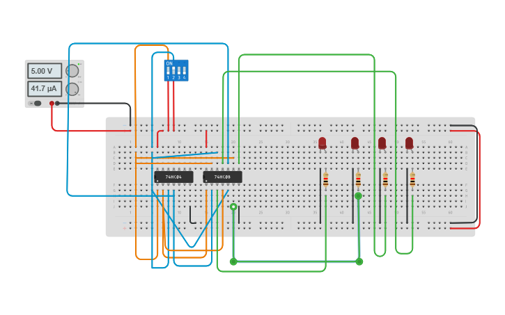 Circuit design 2 to 4 line Decoder - Tinkercad