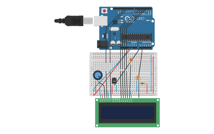 Circuit design Проект: Метеостанция LCD 16 x 2 - Tinkercad Circuit design Проект: Метеостанция LCD 16 x 2 - Tinkercad