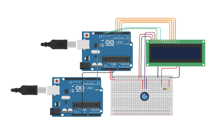 Circuit design Transmitter Receiver with LCD - Tinkercad