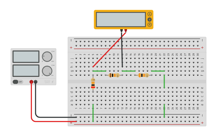 Circuit design Resistors in series and Ohm's Law - Tinkercad