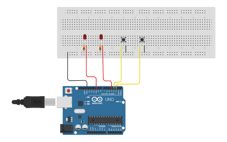 Circuit Design 2 Buttons 2 Leds Tinkercad