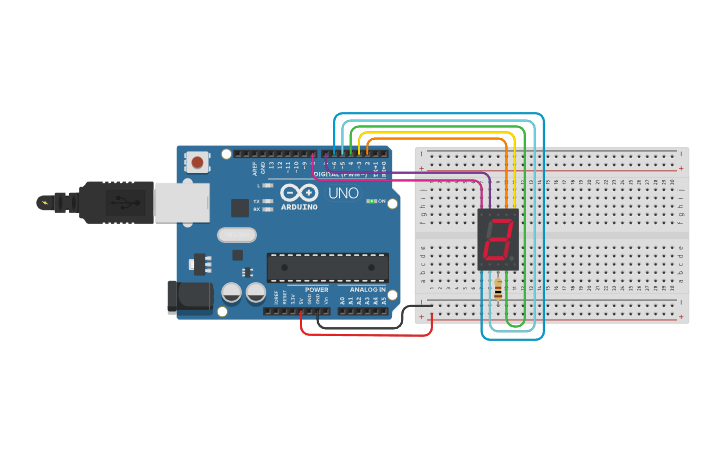 Circuit design Display de 7 segmentos - Tinkercad