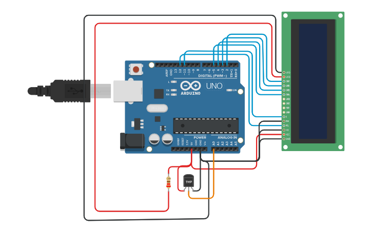 Circuit design TP (IOT): Affichage de la Température sur un Écran LCD - Tinkercad