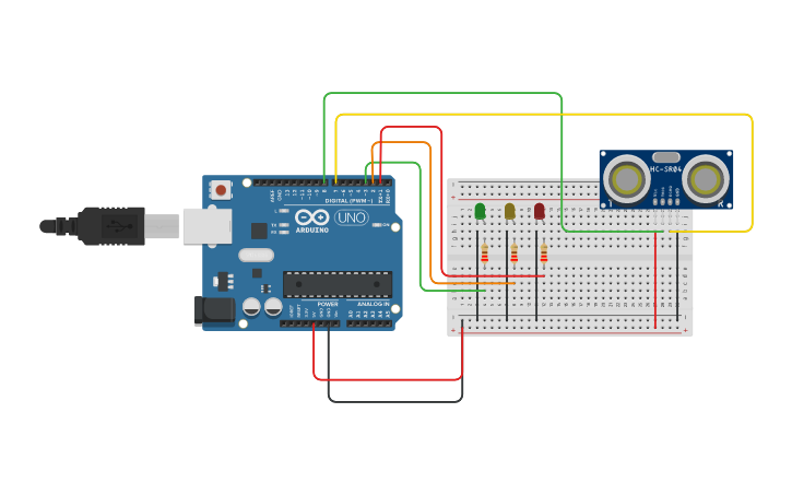 Circuit design Sensor Distancia | Tinkercad
