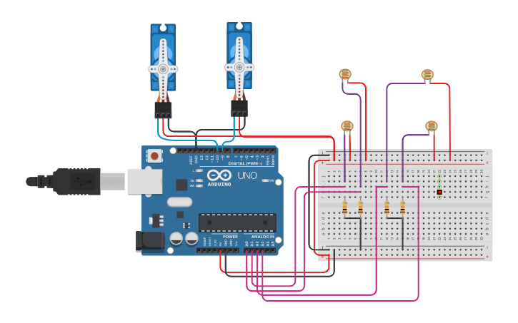 Circuit design Arduino based Dual axis Solar Tracker - Tinkercad