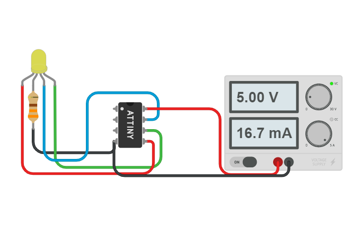 Circuit Design Attiny85 Rgb Led Fade Random Iris Color Tinkercad