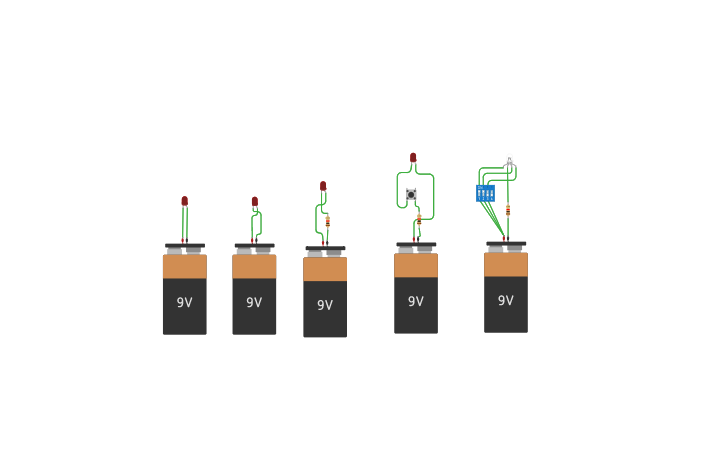 Circuit design Leds y botones | Tinkercad