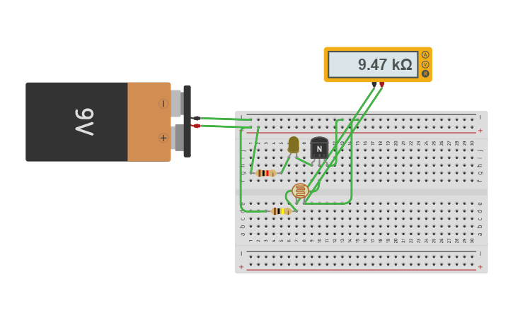 Circuit design Automatic Light using LDR and BC547 Transistor - Tinkercad