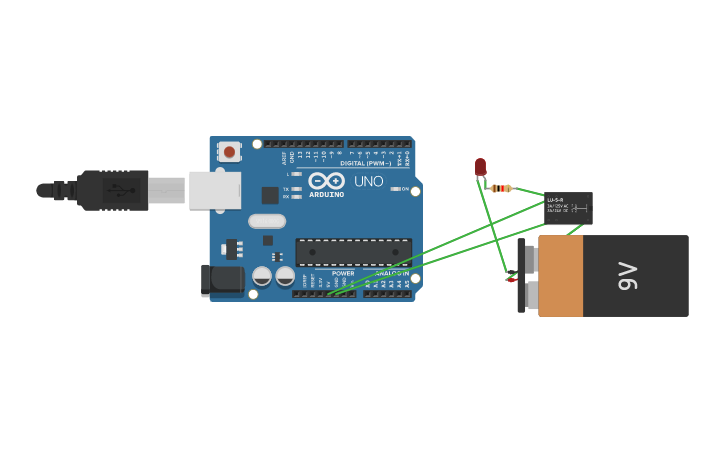 Circuit design Relay Module 2 LEDs - Tinkercad