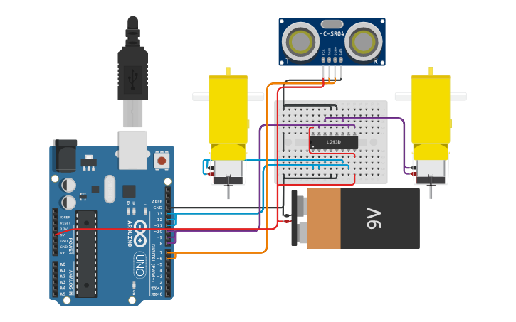 Circuit design Robô autônomo simples - Tinkercad